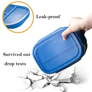 CocoMeiwei Bento Box Adult Lunch Box, Bento Lunch Box with 5 Silicone Cupcake Liners, Leak-proof Bento Lunch Box Containers 3 Tiers 50oz, 6compartments Large Capacity for Working Blue