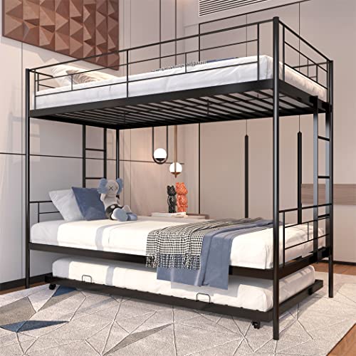 DaiNNCN Bunk Bed with Trundle Twin Over Twin,Can Be Divided Into 3 Bed Metal Heavy Duty - Black