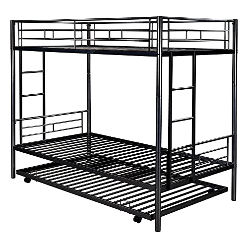 DaiNNCN Bunk Bed with Trundle Twin Over Twin,Can Be Divided Into 3 Bed Metal Heavy Duty - Black