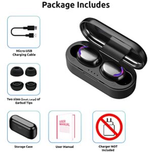 Volt Plus TECH Slim Travel Wireless V5.1 Earbuds Compatible with Your Asus TUF Gaming VG249Q1A Updated Micro Thin Case with Quad Mic 8D Bass IPX7 Waterproof/Sweatproof (Black)