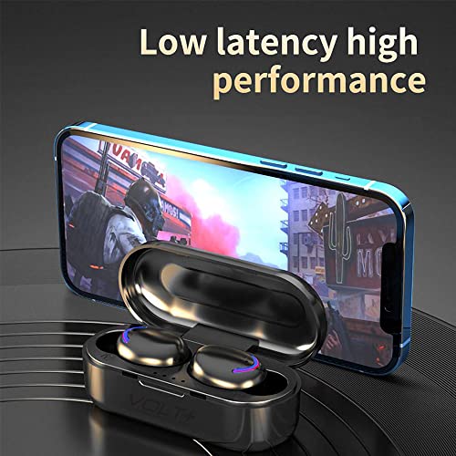 Volt Plus TECH Slim Travel Wireless V5.1 Earbuds Compatible with Your Asus TUF Gaming VG249Q1A Updated Micro Thin Case with Quad Mic 8D Bass IPX7 Waterproof/Sweatproof (Black)