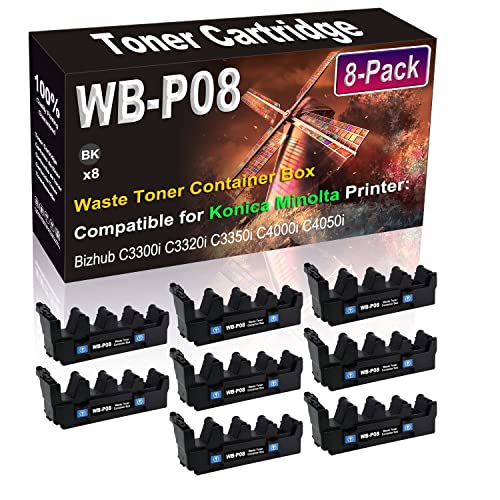 8-Pack (Black) Compatible WB-P08 WBP08 ACDN0Y1 Waste Toner Container Box (High Capacity) fit for Konica Minolta Bizhub C3300i C3320i C3350i C4000i C4050i Printer