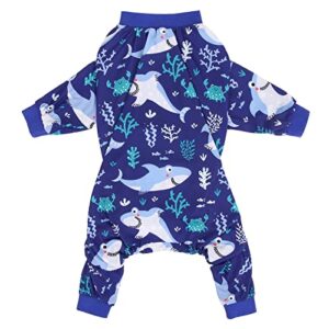 HDE Dog Pajamas One Piece Jumpsuit Lightweight Dog PJs Shirt for M-3XL Dogs Sharks - L