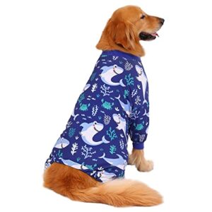 HDE Dog Pajamas One Piece Jumpsuit Lightweight Dog PJs Shirt for M-3XL Dogs Sharks - L