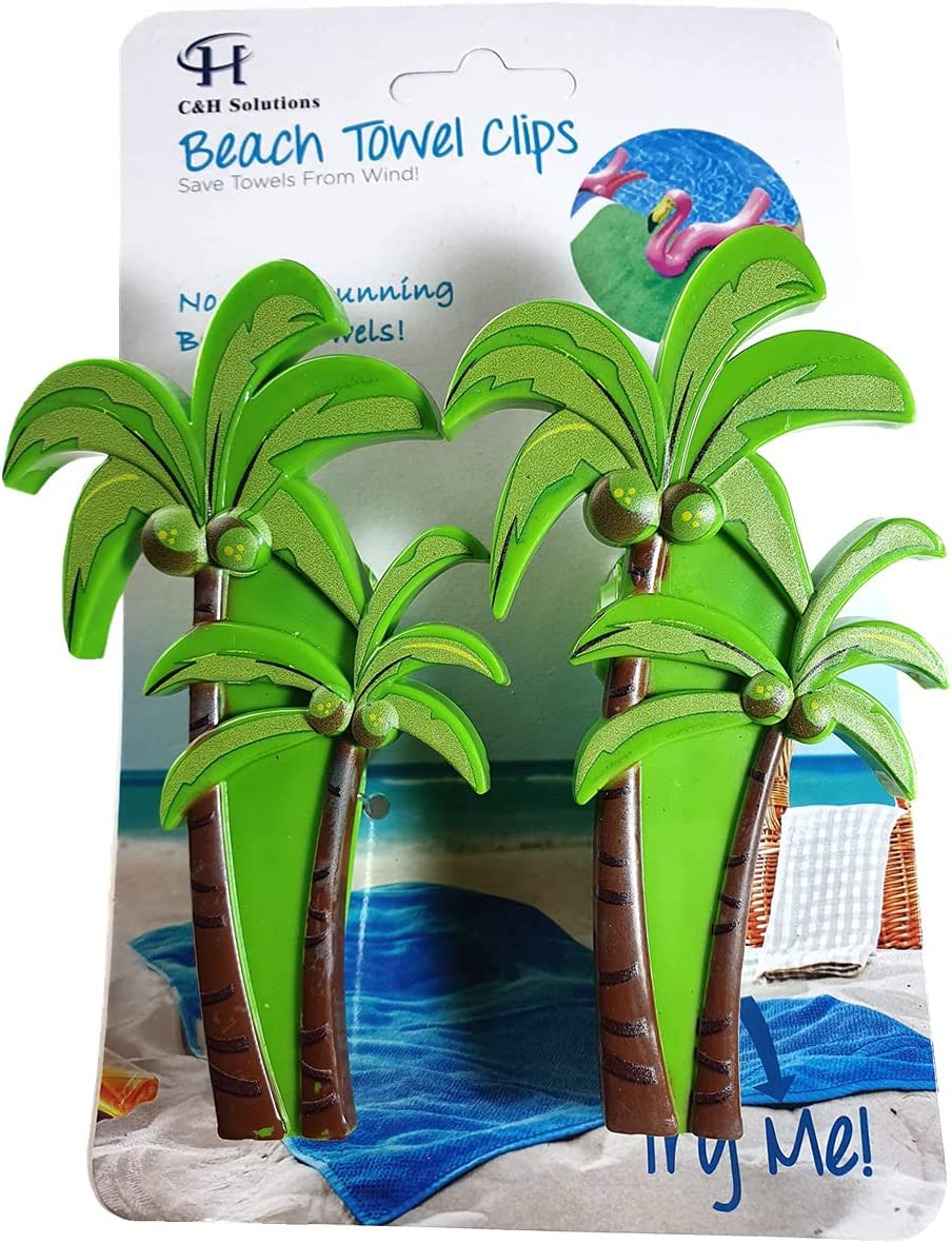 2 Set (4 Ct) Coconut Beach Towel Clips Jumbo Size for Beach Chair, Cruise Beach Patio, Pool Accessories for Chairs, Household Clip, Baby Stroller