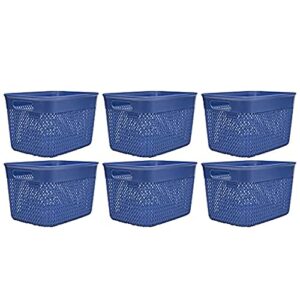 life story 16 quart lightweight heavy duty woven trendy storage organizer holder bin basket w/built in handles for household storage, blue (6 pack)