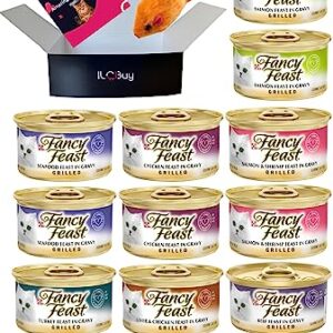 Fancy Feast Grilled Wet Canned Food Bundle, Variety Pack: 07 Flavors(02each) Pack of 14 cans.Plus Mouse Toy and Booklet