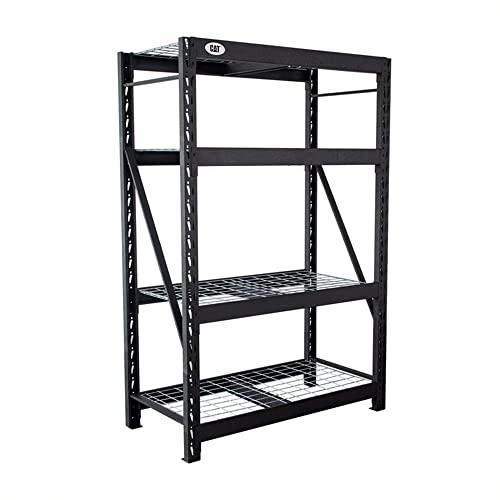 Cat 72 x 48 Inch Industrial Heavy Duty 4 Tier Adjustable Steel Wire Shelving Unit with Hammer Granite Finish and 8000 Pound Weight Limit, Black