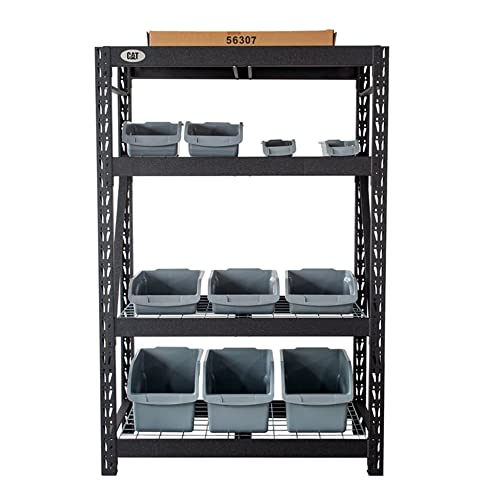 Cat 72 x 48 Inch Industrial Heavy Duty 4 Tier Adjustable Steel Wire Shelving Unit with Hammer Granite Finish and 8000 Pound Weight Limit, Black