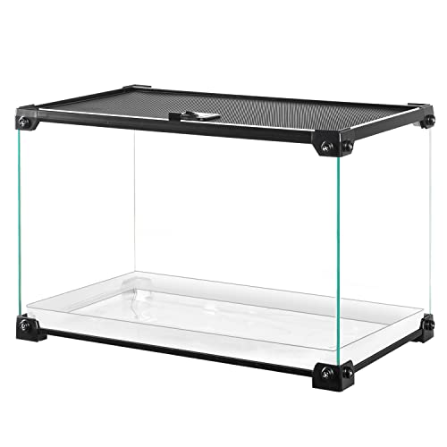 OIIBO 10 Gallon Glass Reptile Tank, 20'' x 10'' x 12'' Reptile Terrarium Cage with Opening Top Mesh Reptile Enclosure for Lizards, Frogs, Turtle, Spiders, Hamster Hedgehog Reptile Small Animals