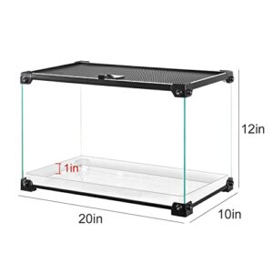 OIIBO 10 Gallon Glass Reptile Tank, 20'' x 10'' x 12'' Reptile Terrarium Cage with Opening Top Mesh Reptile Enclosure for Lizards, Frogs, Turtle, Spiders, Hamster Hedgehog Reptile Small Animals