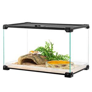 OIIBO 10 Gallon Glass Reptile Tank, 20'' x 10'' x 12'' Reptile Terrarium Cage with Opening Top Mesh Reptile Enclosure for Lizards, Frogs, Turtle, Spiders, Hamster Hedgehog Reptile Small Animals