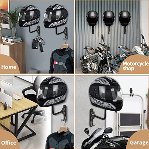 Motorcycle Helmet Rack, Helmet Holder Wall Mount 180° Rotation Hanger with 2 Hook for Coats, Caps, Motorcycle Accessories (Black, 2 PCS)