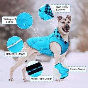 ALAGIRLS Classic Plaid Reversible Dog Winter Coat, Reflective Windproof Dog Vest Clothes, Warm Cotton Lined Pet Snow Jacket Pet Apparel for Cold Weather, Blue L