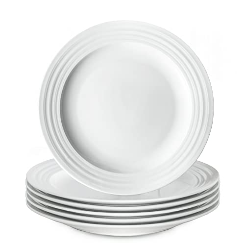 Ceramic Dinner Plates Set of 6, 8.7 Inch Pasta Salad Plate Set, Kitchen Serving Dishes White Dinner Plates for Party, Lunch, Appetizer, Large Dinnerware Plates for Kitchen - Dishwasher, Microwave Safe