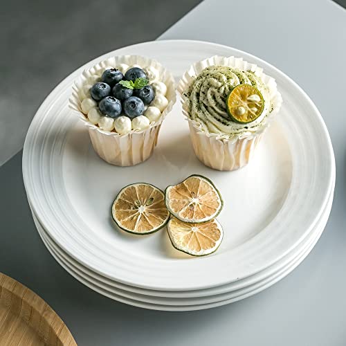 Ceramic Dinner Plates Set of 6, 8.7 Inch Pasta Salad Plate Set, Kitchen Serving Dishes White Dinner Plates for Party, Lunch, Appetizer, Large Dinnerware Plates for Kitchen - Dishwasher, Microwave Safe