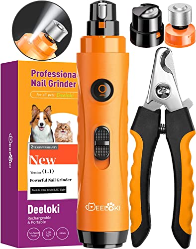 Dog Nail Grinder With LED Light,Powerful 2-Speed Motor Painless Electric Dog Nail Trimmers Professional Super Quiet Dog Nail Clipper Set for Small Medium Large Dogs & Cats Paws Grooming & Smoothing