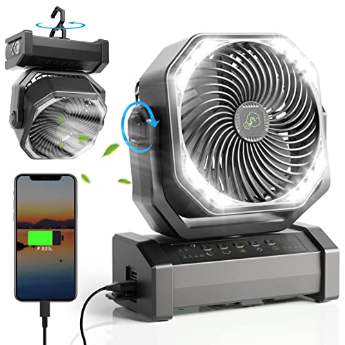 vidihill 20000mAh Personal Fan with LED Light, Auto-Oscillating Desk Fan with Remote & Hook, Rechargeable Battery Operated Camping Fan with Timer, 4 Speeds USB Fan for Camp Travel Jobsite…