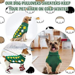 Dog Sweater Knitwear Dog Warm Winter Clothing for Medium Dogs Cats Puppy Classic Green Plaid Turtleneck Knitted Clothes for Boys Girls Dogs Gift for Dogs in Christmas New Year