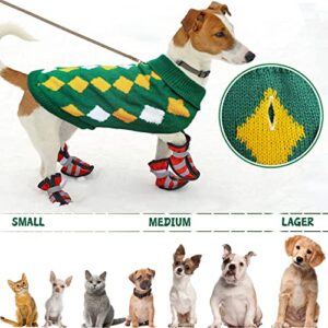 Dog Sweater Knitwear Dog Warm Winter Clothing for Medium Dogs Cats Puppy Classic Green Plaid Turtleneck Knitted Clothes for Boys Girls Dogs Gift for Dogs in Christmas New Year