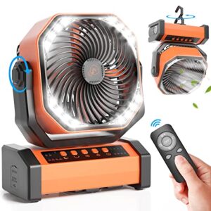 vidihill 20000mah camping fan with led light, auto-oscillating desk fan with remote & hook, rechargeable battery operated outdoor tent fan with timer, 4 speeds usb fan for camp travel jobsite…