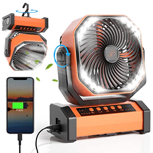 vidihill 20000mAh Camping Fan with LED Light, Auto-Oscillating Desk Fan with Remote & Hook, Rechargeable Battery Operated Outdoor Tent Fan with Timer, 4 Speeds USB Fan for Camp Travel Jobsite…