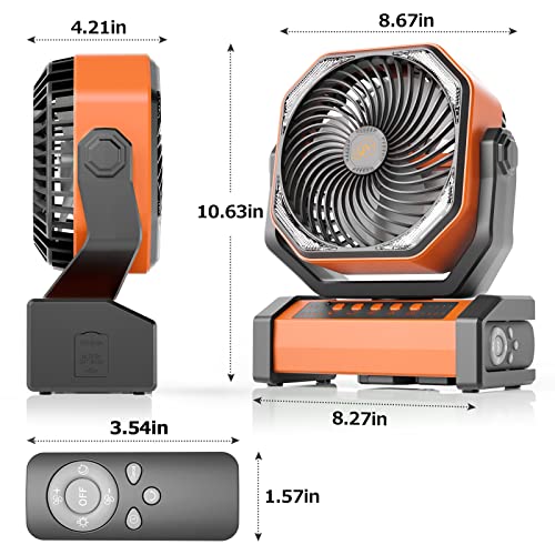 vidihill 20000mAh Camping Fan with LED Light, Auto-Oscillating Desk Fan with Remote & Hook, Rechargeable Battery Operated Outdoor Tent Fan with Timer, 4 Speeds USB Fan for Camp Travel Jobsite…