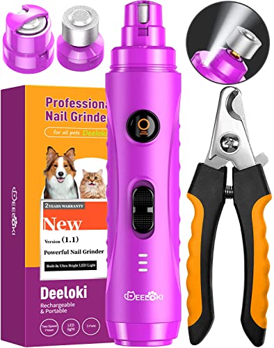 Dog Nail Grinder With LED Light,2-Speed Powerful Motor Painless Electric Dog Nail Trimmers Upgrade Super Quiet Dog Nail Clipper Set for Small Medium Large Dogs Cats Paws Grooming & Smoothing Tools