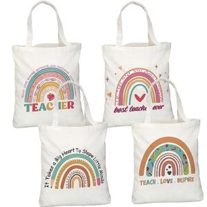 mixweer 4 pcs teacher appreciation gifts teacher canvas tote bags teacher gift bags for women christmas gifts school supply (rainbow style)