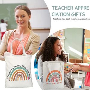 Mixweer 4 Pcs Teacher Appreciation Gifts Teacher Canvas Tote Bags Teacher Gift Bags for Women Christmas Gifts School Supply (Rainbow Style)