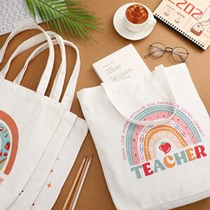 Mixweer 4 Pcs Teacher Appreciation Gifts Teacher Canvas Tote Bags Teacher Gift Bags for Women Christmas Gifts School Supply (Rainbow Style)