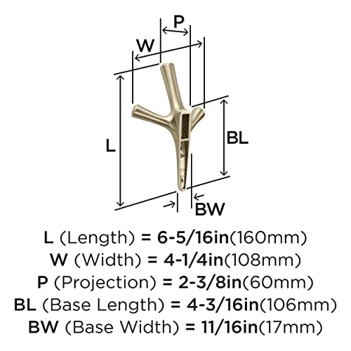 Amerock HBX37016BBZ | Kodiak Triple Prong Decorative Wall Hook | Golden Champagne Hook for Coats, Hats, Backpacks, Bags | Hooks for Bathroom, Bedroom, Closet, Entryway, Laundry Room, Office