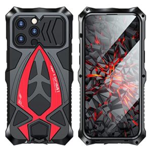 Lunivop Armor case Compatible with for iPhone 14 Pro Max Case 6.7 inch 2022 with Screen Protector Military Grade Metal Rugged Silicone 360° Full Shockproof Phone Case Cover Heavy Duty (Black red)