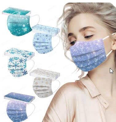 50PC Christmas Disposable Face Mask for Adults,3-Ply Disposable masks with Winter Themed Designs Breathable for Adults (Xmas-4)