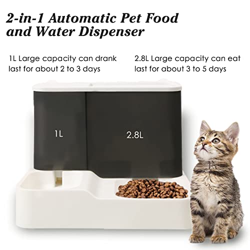 Koquena 2 in 1 Automatic Feeder Dog Water Fountain Pet Gravity Self Feeding Food and Water Dispenser for Small Medium Big Pets Grey