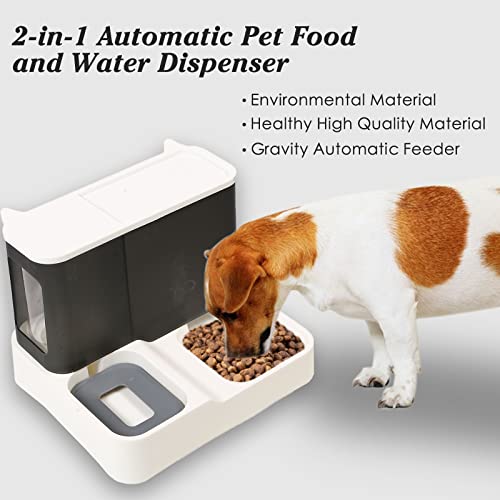 Koquena 2 in 1 Automatic Feeder Dog Water Fountain Pet Gravity Self Feeding Food and Water Dispenser for Small Medium Big Pets Grey