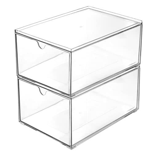 Youngever 2 Pack Stackable Makeup Organizer Drawers, 9" x 6.5" x 4“ Clear Cosmetic Storage Organizers