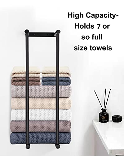 LIVEHITOP Bathroom Wall Towel Rack for Rolled Towels, Stainless Steel Bath Towel Holder, Mounted Folded Metal Towel Storage for Washcloths, Black