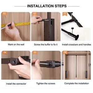 Pull Down Closet Rod for Hanging Clothes, Soft-Close Wardrobe Lift Retractable Cabinet Rail for Inside Cabinet Width 26"~35", 33 lb Weight Rating, Aluminium alloy Tubing with Plastic Housing