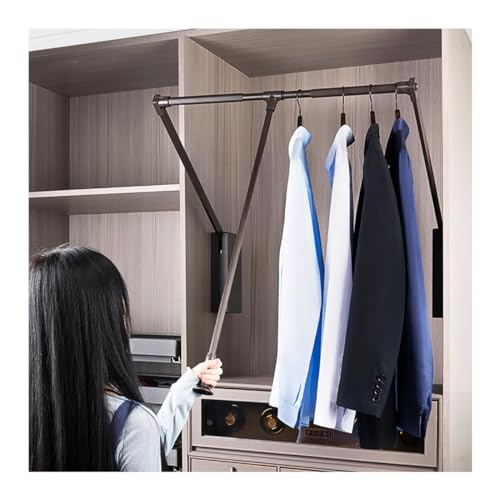 Pull Down Closet Rod for Hanging Clothes, Soft-Close Wardrobe Lift Retractable Cabinet Rail for Inside Cabinet Width 26"~35", 33 lb Weight Rating, Aluminium alloy Tubing with Plastic Housing