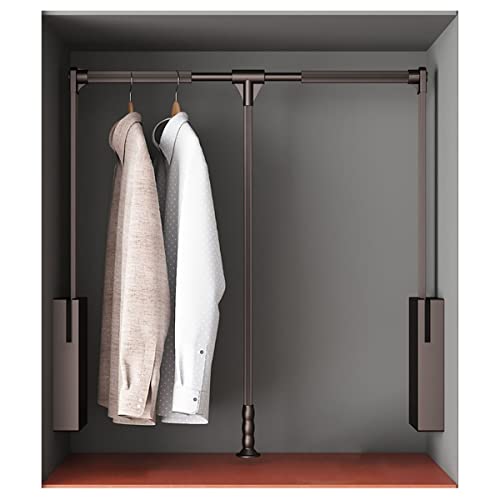 Pull Down Closet Rod for Hanging Clothes, Soft-Close Wardrobe Lift Retractable Cabinet Rail for Inside Cabinet Width 26"~35", 33 lb Weight Rating, Aluminium alloy Tubing with Plastic Housing