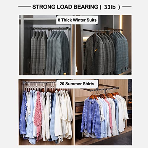 Pull Down Closet Rod for Hanging Clothes, Soft-Close Wardrobe Lift Retractable Cabinet Rail for Inside Cabinet Width 26"~35", 33 lb Weight Rating, Aluminium alloy Tubing with Plastic Housing