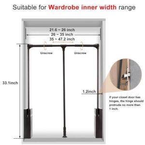 Pull Down Closet Rod for Hanging Clothes, Soft-Close Wardrobe Lift Retractable Cabinet Rail for Inside Cabinet Width 26"~35", 33 lb Weight Rating, Aluminium alloy Tubing with Plastic Housing