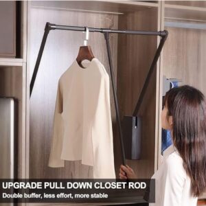 Pull Down Closet Rod for Hanging Clothes, Soft-Close Wardrobe Lift Retractable Cabinet Rail for Inside Cabinet Width 26"~35", 33 lb Weight Rating, Aluminium alloy Tubing with Plastic Housing