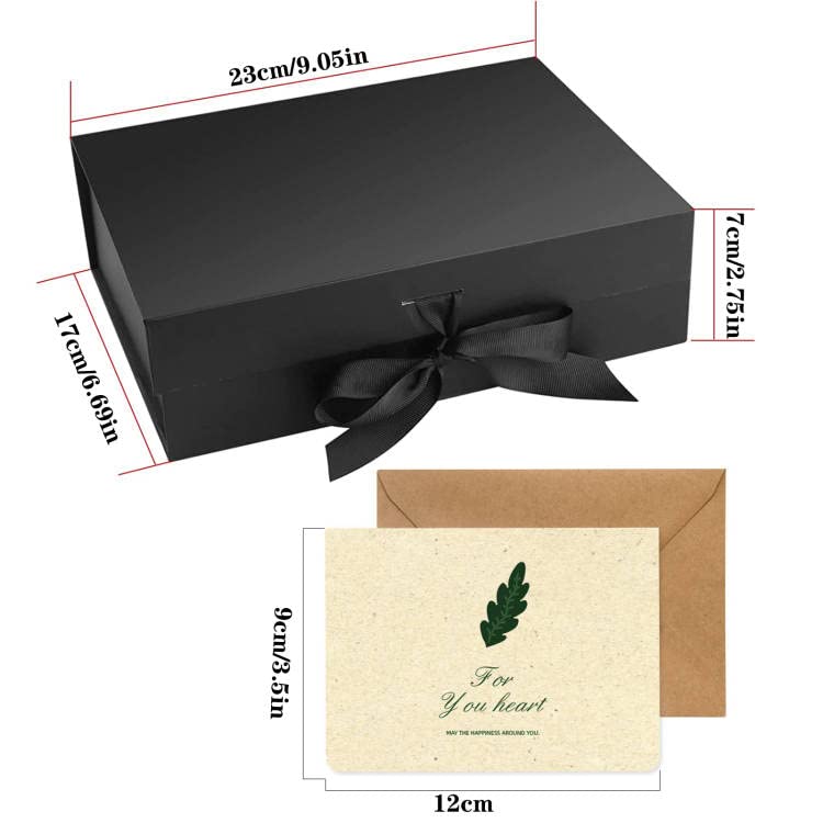 Gift Box with Satin Ribbon,9.1*6.1*2.7Inches black Collapsible Gift Box with Magnetic Lid, with Gift Card, Envelope, Shredded Paper Filler，for Bridesmaid Proposal Gift, Graduation, Holiday, Birthday Party Favor,（1 Pcs）