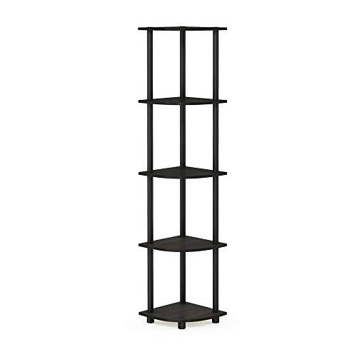 Furinno Jaya Simple Design Computer Writing Desk, Walnut & Turn-N-Tube 5 Tier Corner Display Rack Multipurpose Shelving Unit, 1-Pack, Espresso/Black