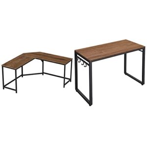 vasagle alinru l-shaped computer corner desk, 58.7 x 58.7 x 29.5 inches, walnut brown + black & computer writing desk, 39 inch office study table, 39.4", walnut brown