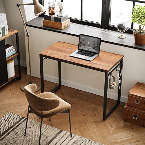 VASAGLE ALINRU L-Shaped Computer Corner Desk, 58.7 x 58.7 x 29.5 Inches, Walnut Brown + Black & Computer Writing Desk, 39 Inch Office Study Table, 39.4", Walnut Brown