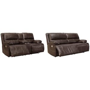 signature design by ashley ricmen leather adjutable power reclining loveseat, dark brown & ricmen leather 2 seat adjustable power reclining sofa with usb charging, dark brown