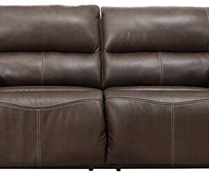 Signature Design by Ashley Ricmen Leather Adjutable Power Reclining Loveseat, Dark Brown & Ricmen Leather 2 Seat Adjustable Power Reclining Sofa with USB Charging, Dark Brown